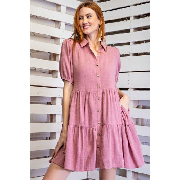 easel | Dresses | Easel Dusty Rose Short Sleeves Textured Cotton Gauze ...